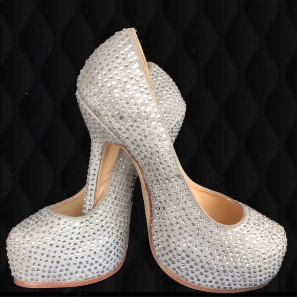 Custom 👠 | Shoes | Grey And Silver Rhinestone Platform Heels | Poshmark
